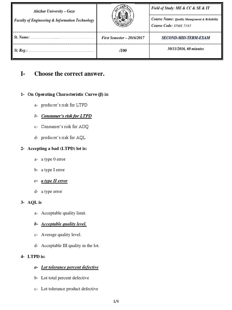 Qm-Second - Mid-Solution | PDF | Six Sigma | Evaluation