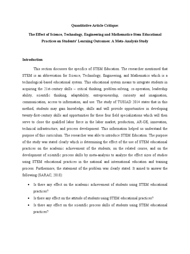Qualitative Article Critique | PDF | Science, Technology, Engineering ...