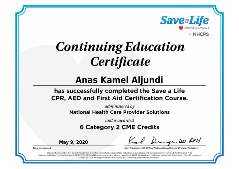 CPR, AED & First Aid Certificate PDF | PDF