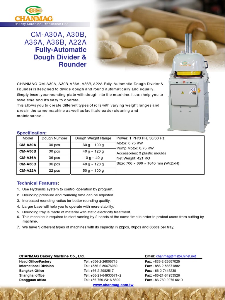 CM-A30A, A30B, A36A, A36B, A22A Fully-Automatic Dough Divider & Rounder ...