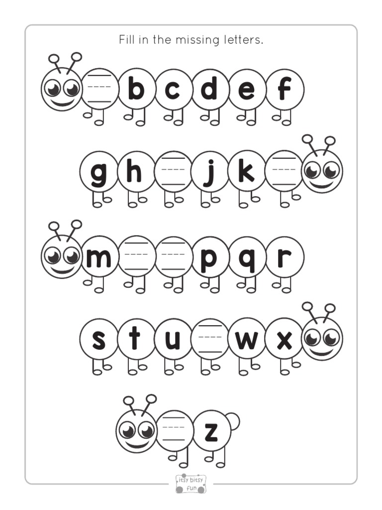 Caterpillar Fill in The Missing Lowercase Letters Alphabet Worksheet ...