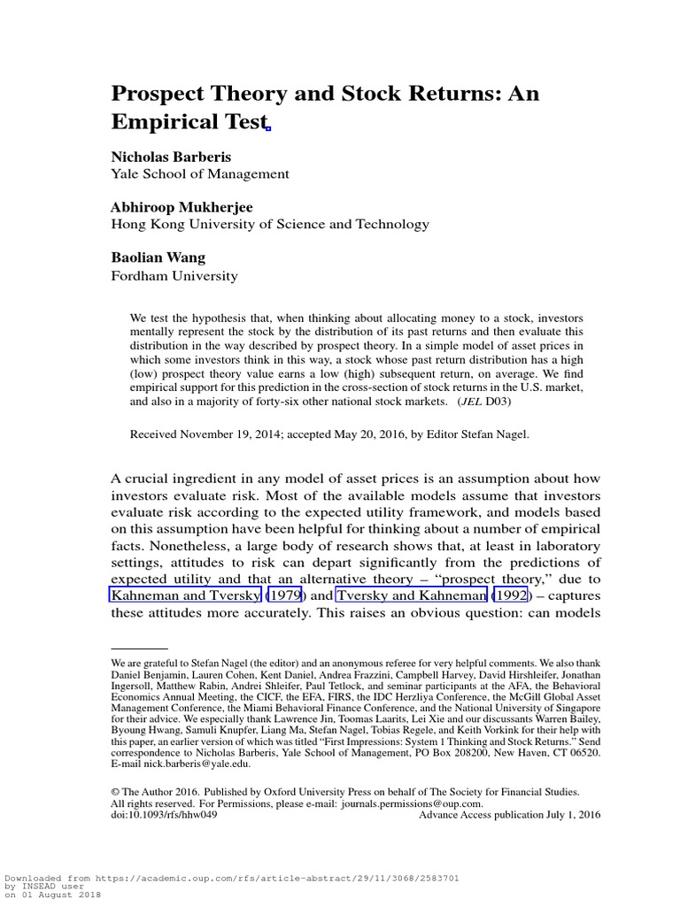 Prospect Theory and Stock Returns: An Empirical Test: Nicholas Barberis ...