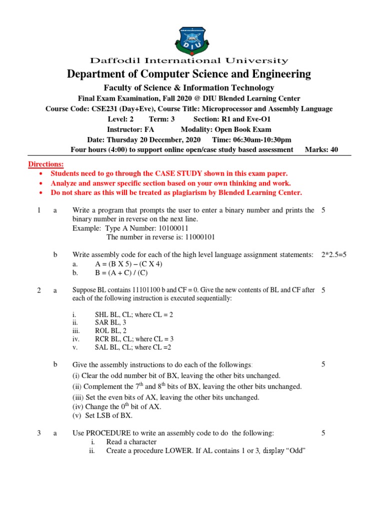 CSE 231 R1 - O1 Final | PDF | Test (Assessment) | Computer Engineering