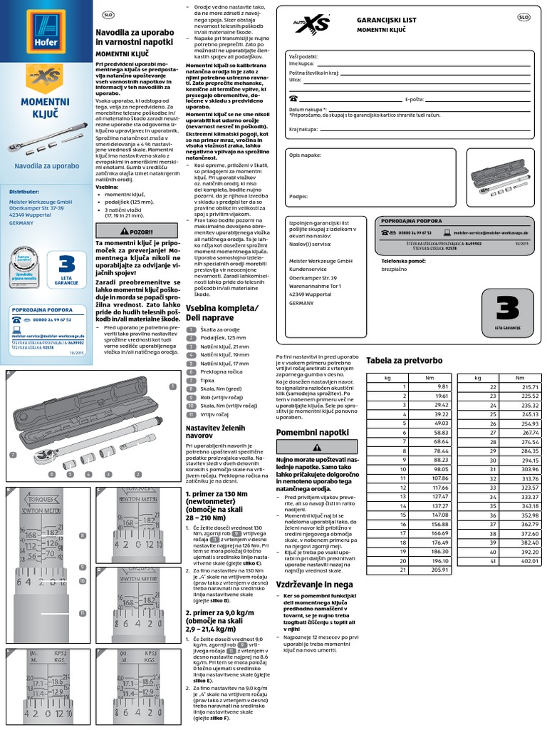 Navodila Momentni Kljuc | PDF