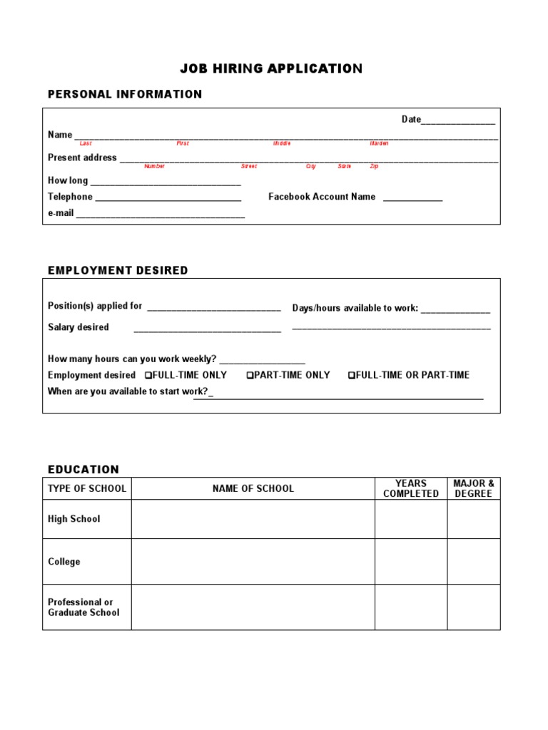 Job Hiring Application: Personal Information | PDF | Employment | Salary