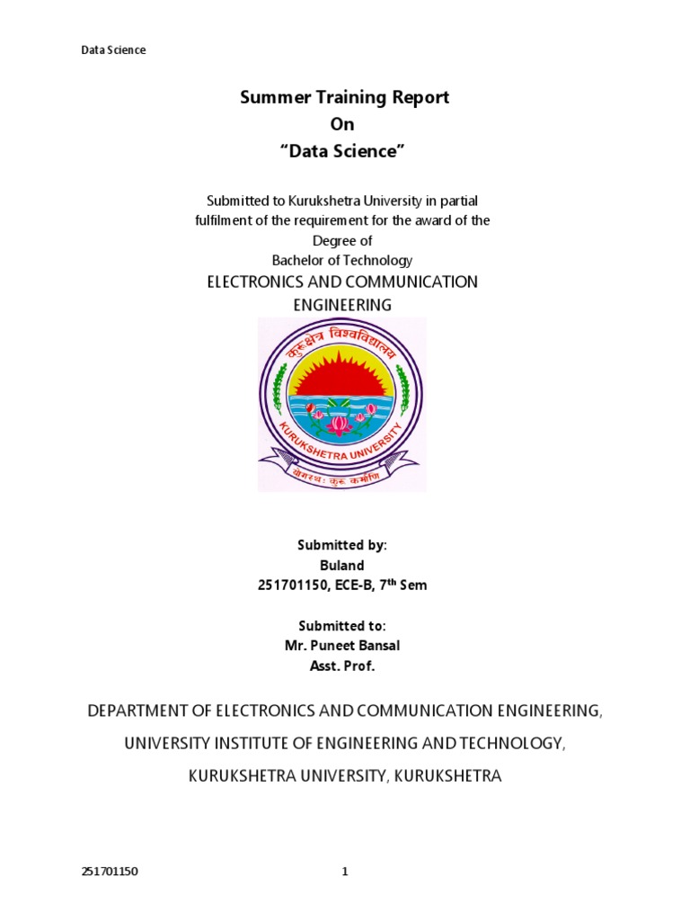 Internshala Summer Training Report On Data Science | PDF | Comma ...