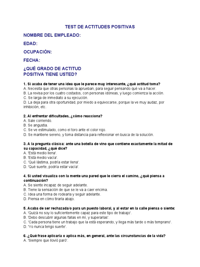 Test de Actitudes Positivas | PDF | Color | Sicología