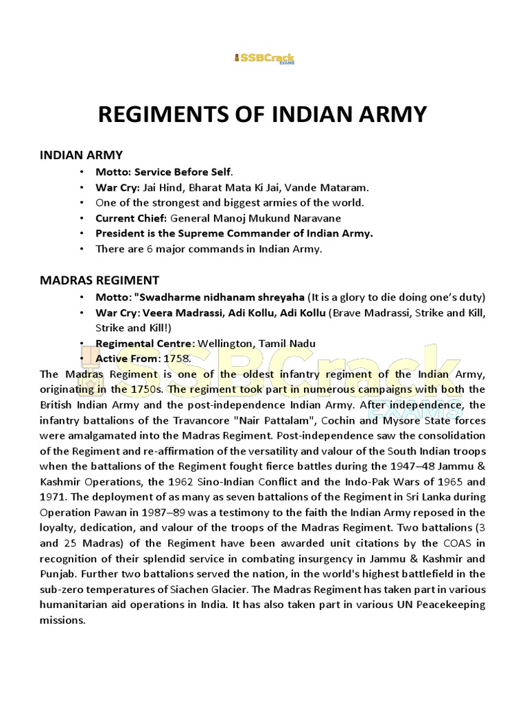 REGIMENTS OF INDIAN ARMY COMPLETE Lyst2917 | PDF | Military ...