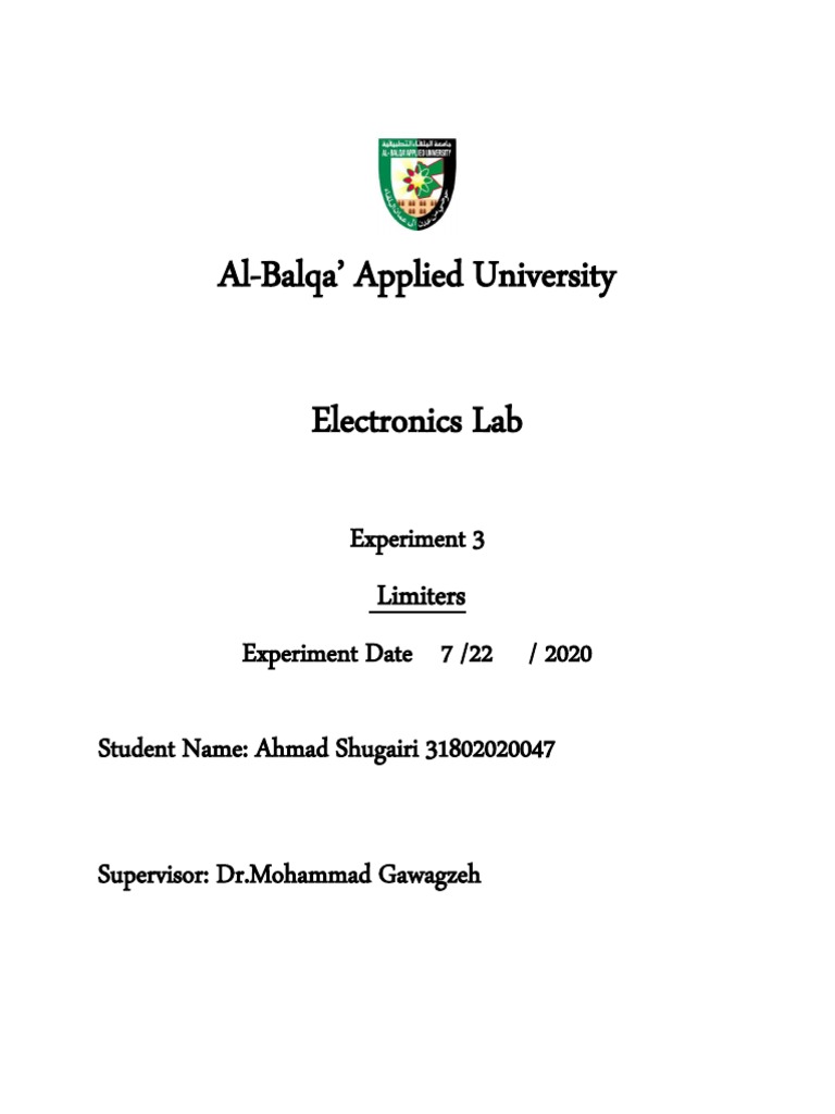 Al-Balqa' Applied University Electronics Lab: Limiters | PDF | Diode | Electrical Network