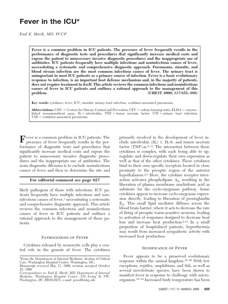 Fever Management in ICU Patients | PDF | Urinary Tract Infection | Fever