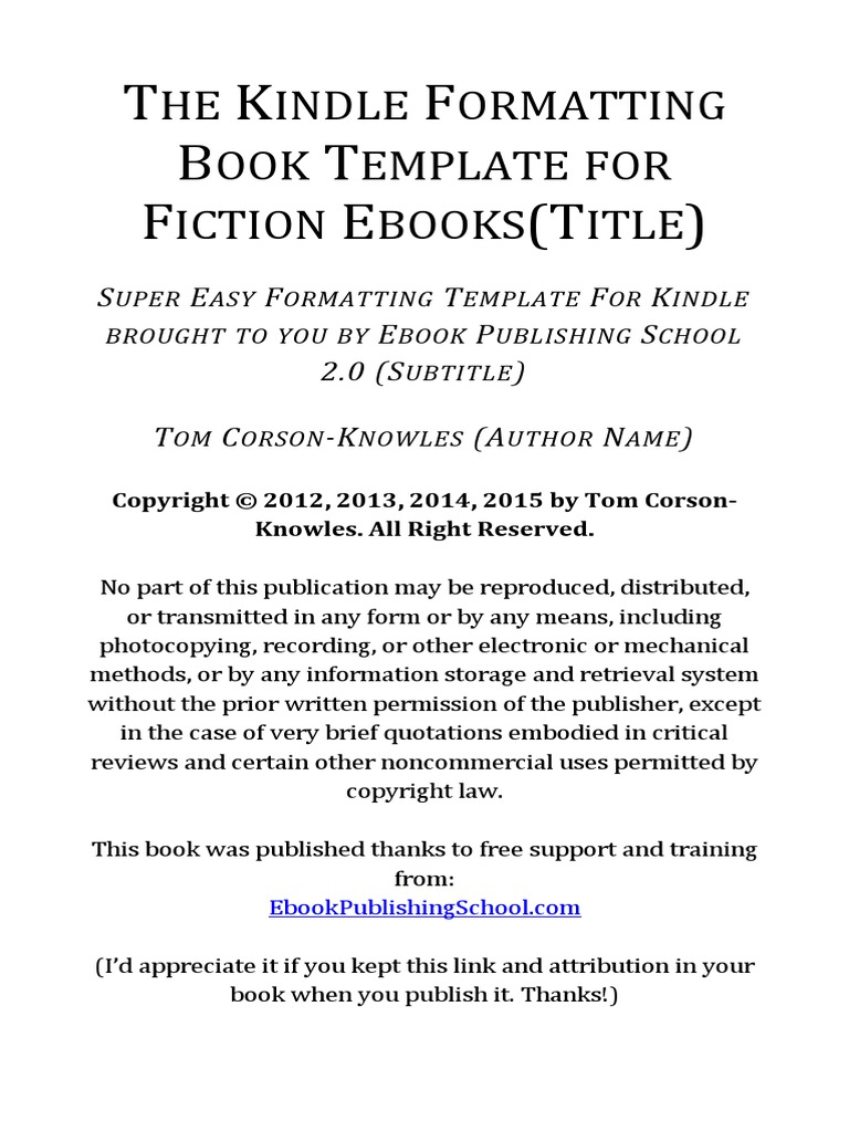 Fiction Book Kindle Formatting Template For Ebook Publishing School 2.0 ...