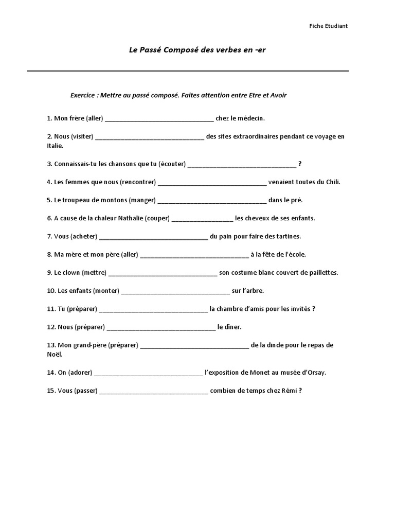 Passé Composé des Verbes en -er | PDF