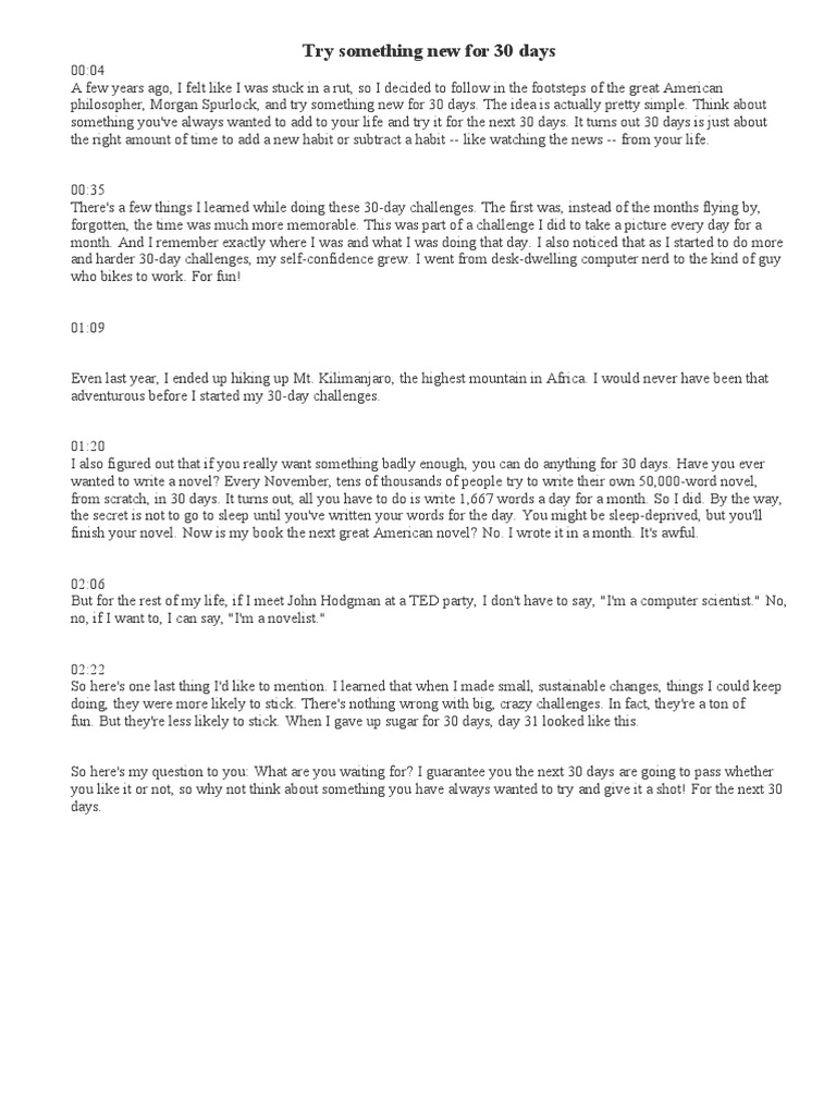 Try Something New For 30 Days | PDF