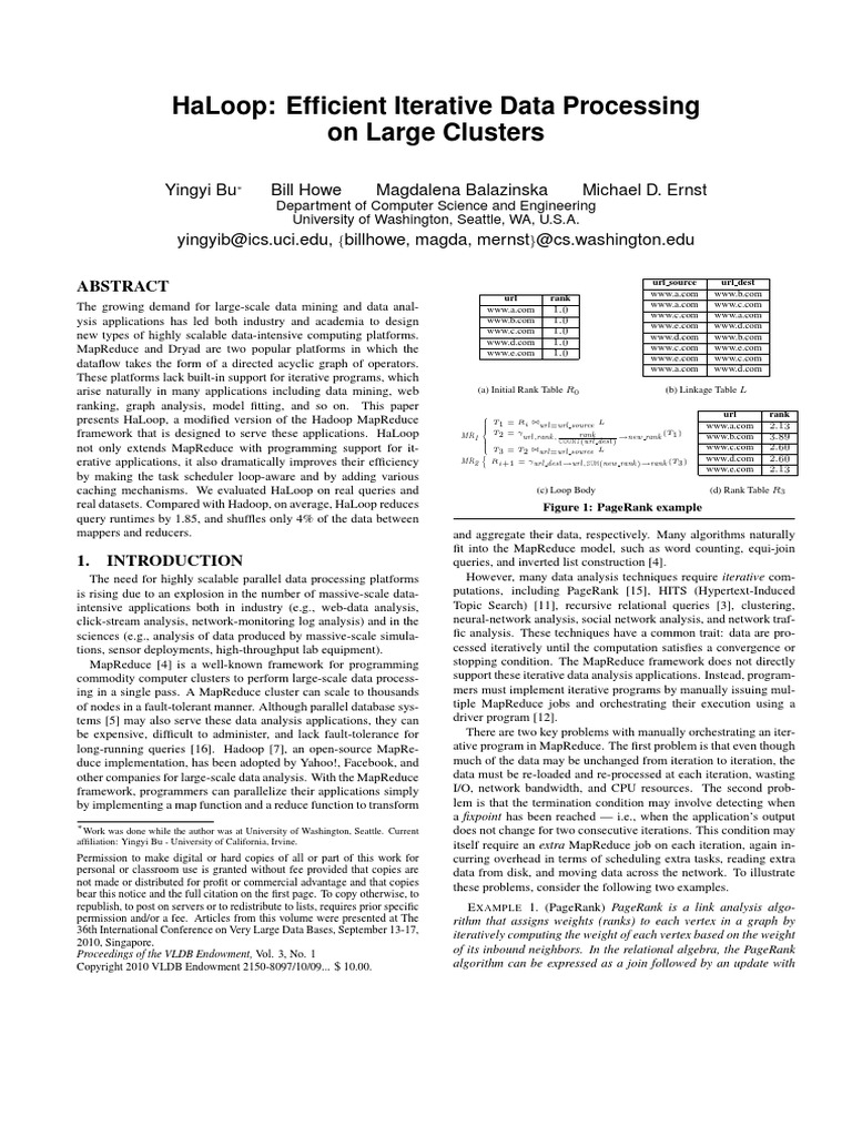 Haloop Efficient Iterative Data Processing On Large Clusters Pdf Apache Hadoop Map Reduce