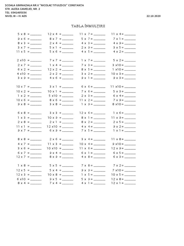 Fise-De-Lucru Tabla Inmultirii | PDF