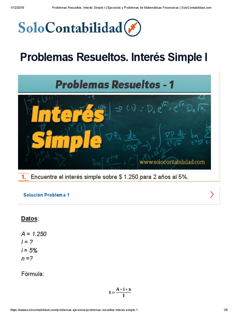 Problemas Resueltos Interés Simple I Ejercicios Y Problemas De
