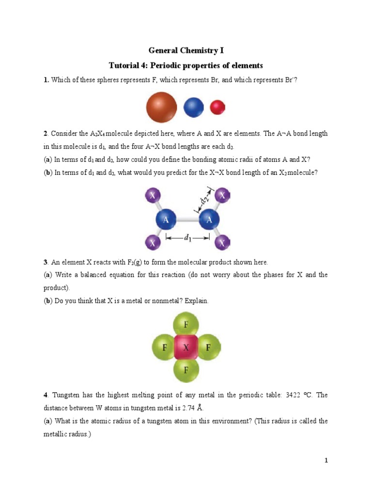 General Chemistry I - Tutorial 4 | PDF | Chemical Reactions | Ion