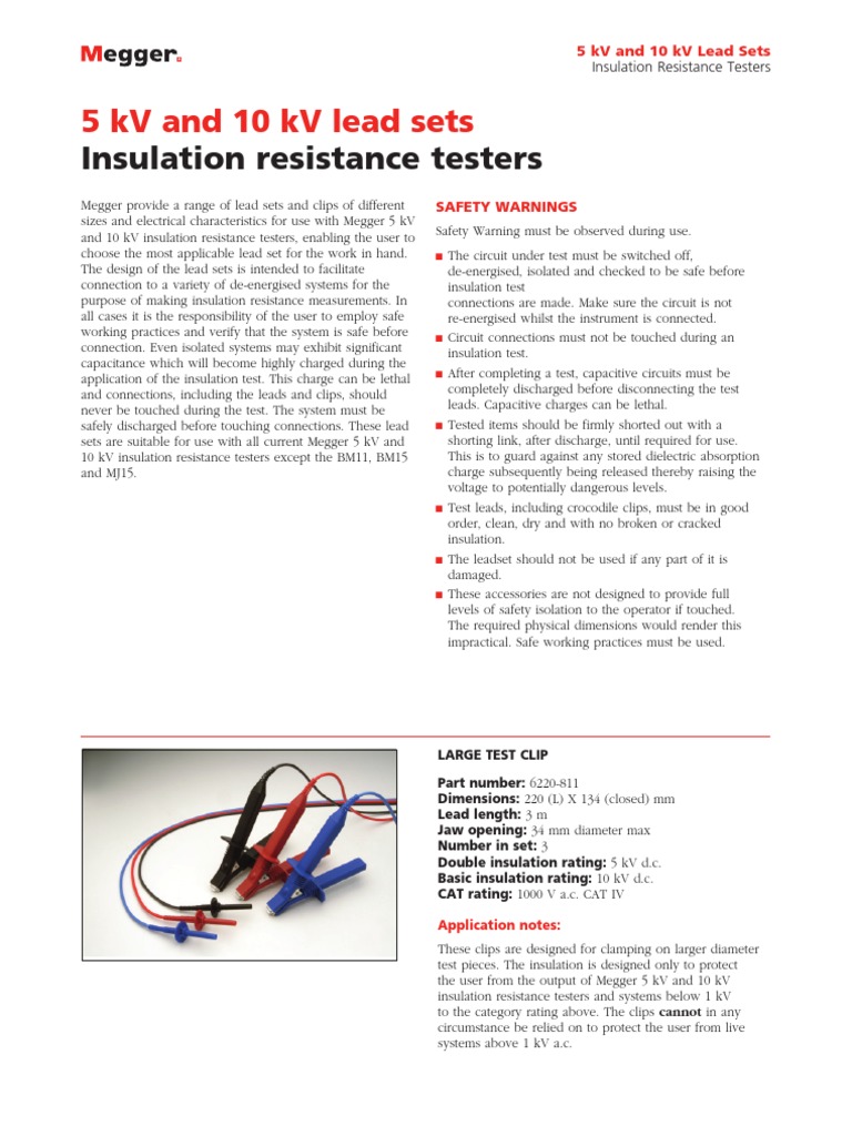 Insulation Resistance Testers: 5 KV and 10 KV Lead Sets | PDF ...
