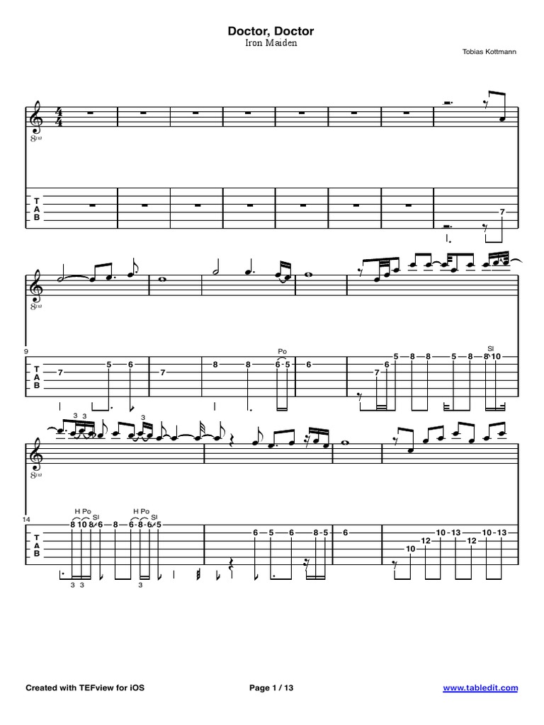 Iron Maiden: Doctor, Doctor Tab | PDF | Musical Notation | Musical ...