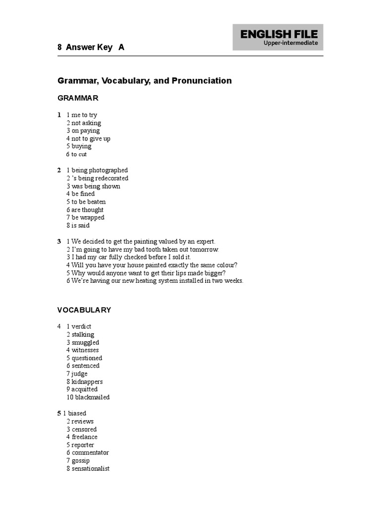 English File Intermediate Test 8 Answers | PDF | Vocabulary | Question