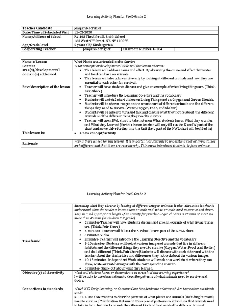 Living Things: Survival Needs Lesson Plan | PDF | Educational ...