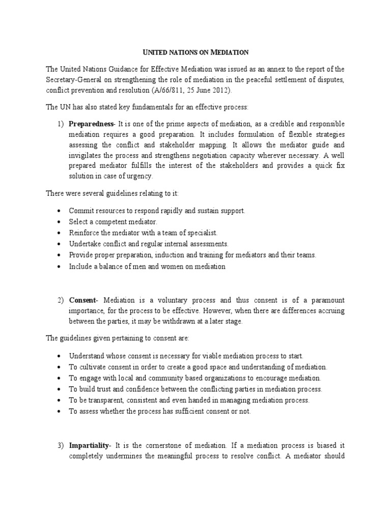 UN Mediation Guidelines Summary | PDF | Mediation | International Law