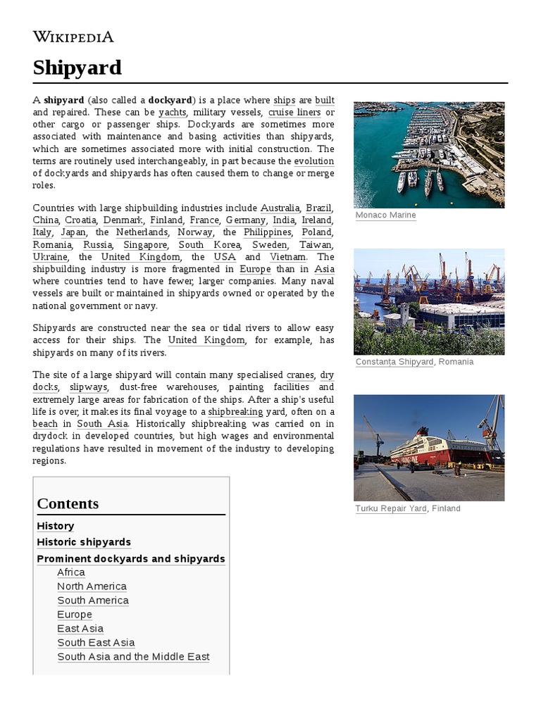 Shipyard: History Historic Shipyards Prominent Dockyards and Shipyards ...