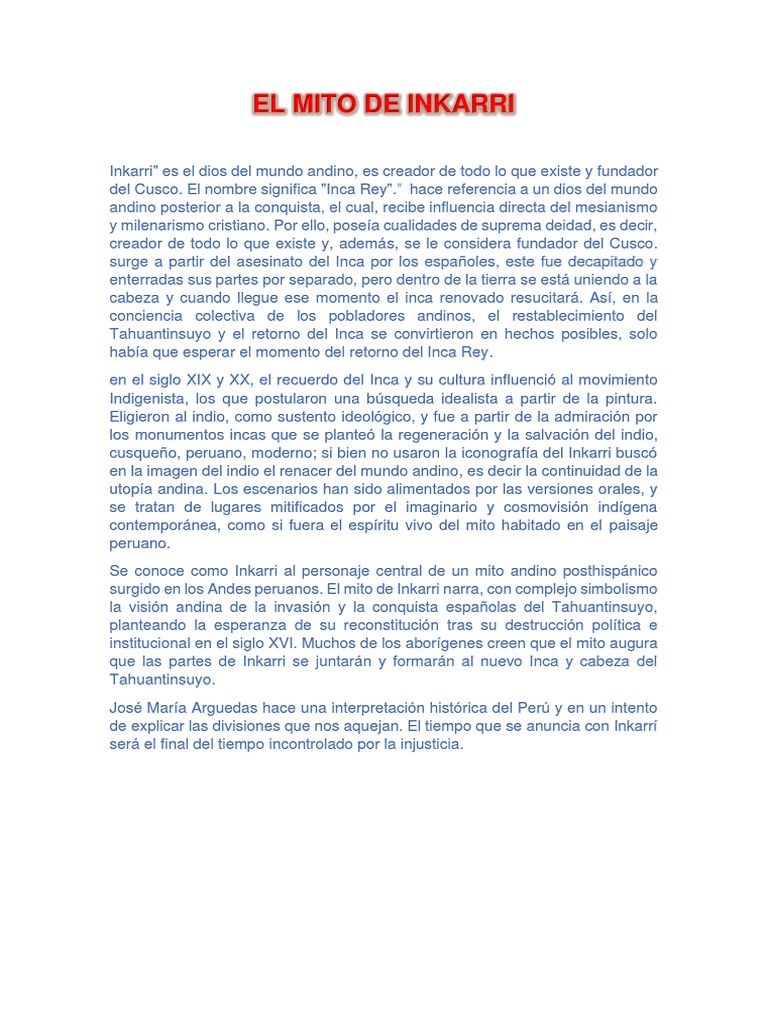 El Mito de Inkarri | PDF | Cultura (general) | Religión y creencia