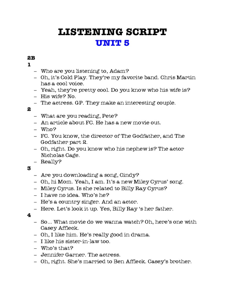 Listening Script: Unit 5 | PDF