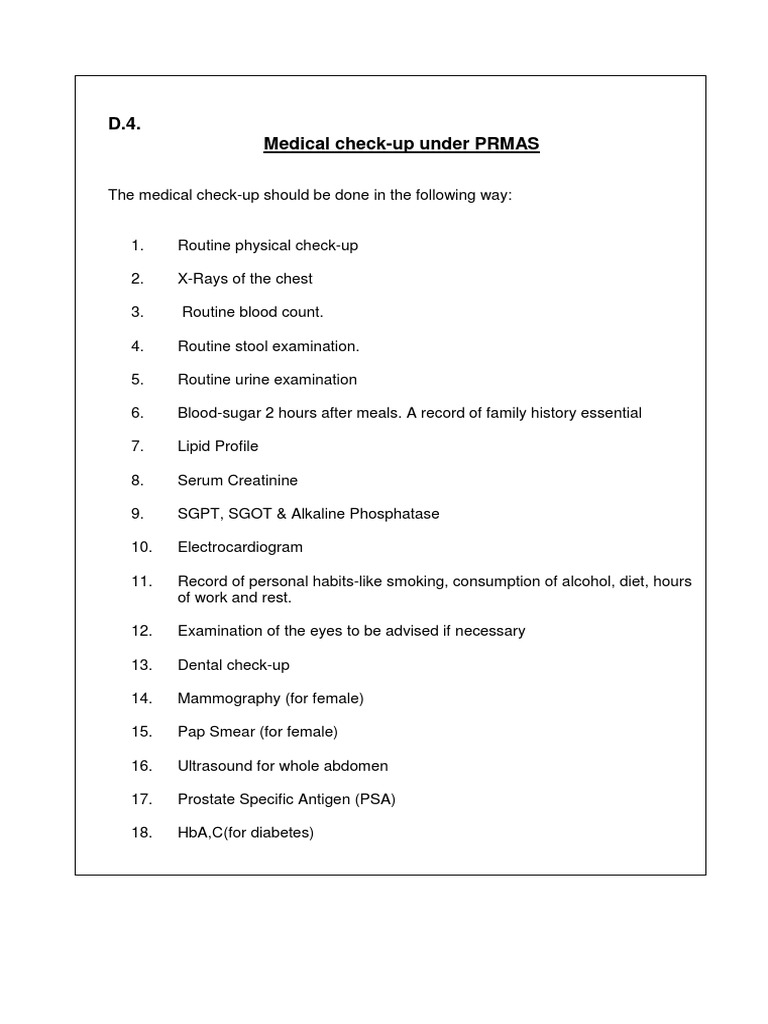 Health Check-Up List | PDF | Physical Examination | Prostate Specific ...