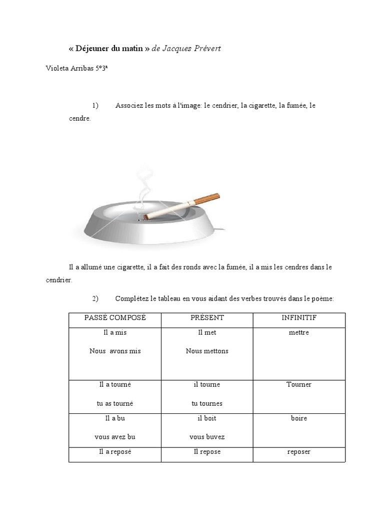 Déjeuner du matin de Prévert : Analyse | PDF | Arts du langage et ...