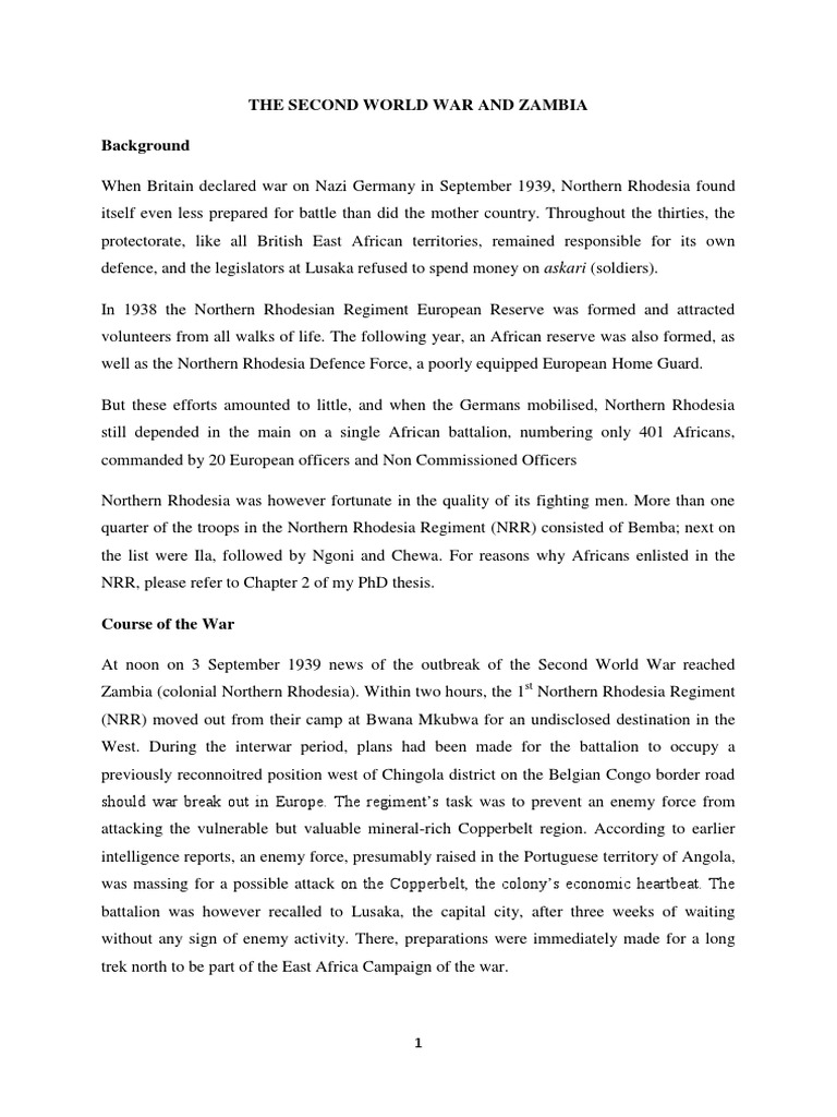 The Second World War and Northern Rhodesia | PDF | Rhodesia | Military
