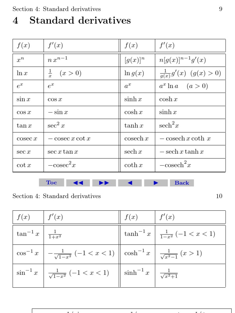 4 Standard Derivatives: JJ II J I | PDF