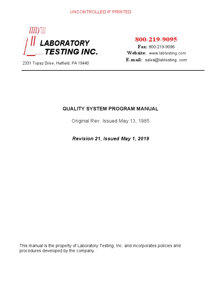 Company Quality Manual | PDF | Calibration | Quality Assurance