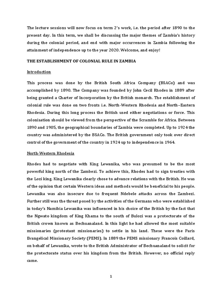 The Colonisation Process of Zambia | PDF | British Empire | Zambia