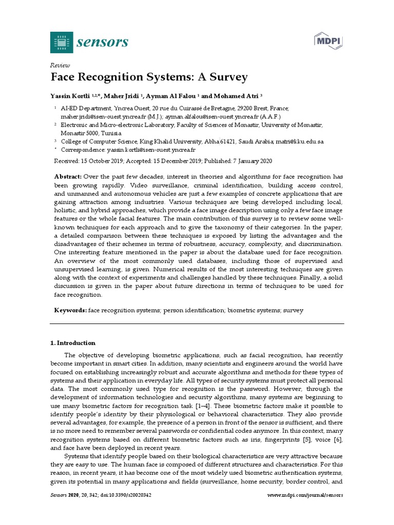 Face Recognition Systems A Survey | PDF | Principal Component Analysis ...