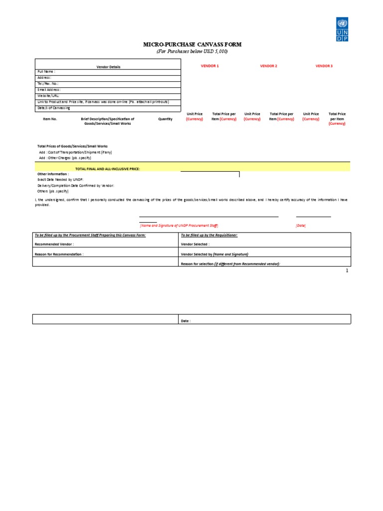 Micro-Purchase Canvass Form Template | PDF