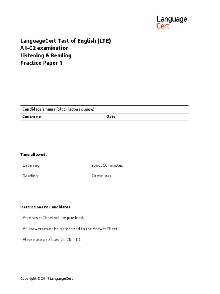 LTE A1-C2 PP1 - Exam Paper | PDF | Conversation | Taxicab