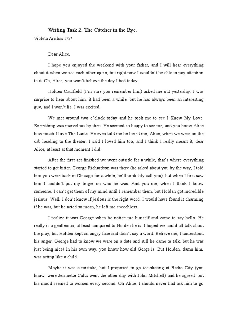 Writing Task 2. The Cátcher in The Rye | PDF | Art | Poetry
