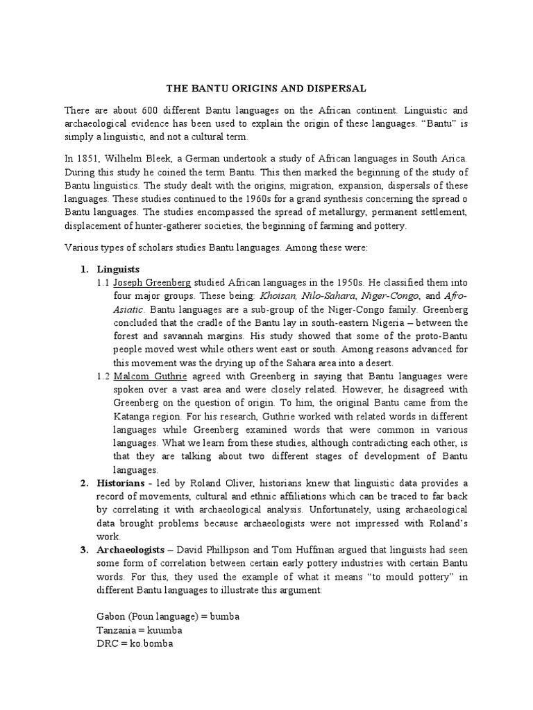 The Bantu Origins and Dispersal | PDF | Africa