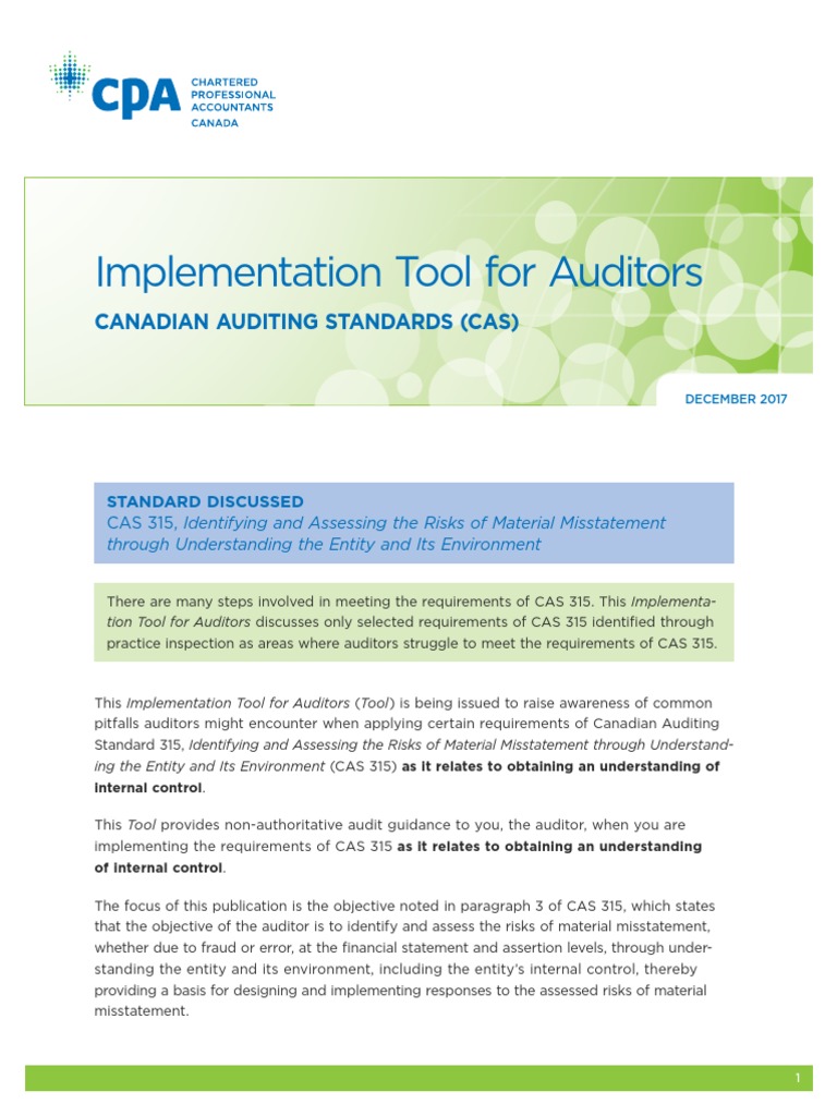 Implementation Tool For Auditors: Canadian Auditing Standards (Cas ...