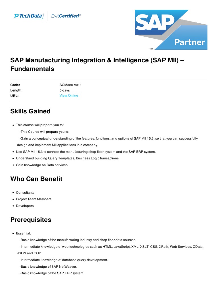 Sap Manufacturing Integration and Intelligence Sap Mii Fundamentals | PDF | Sap Se | Databases