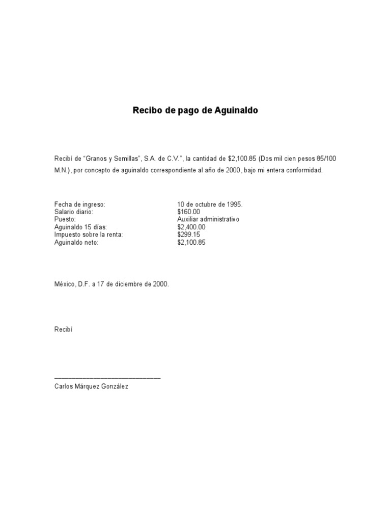 Recibo de Pago de Aguinaldo | PDF