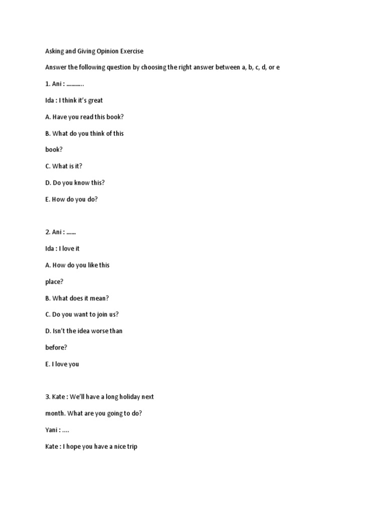 Opinion Dialogue Exercises | PDF