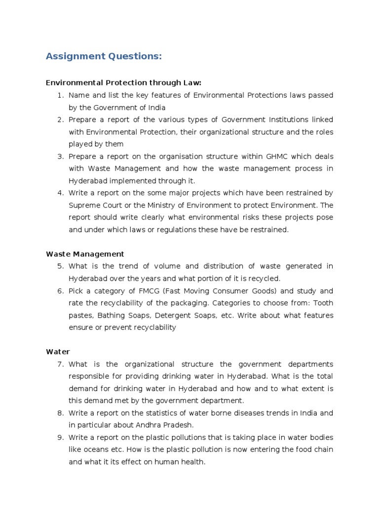 Assignment Questions:: Environmental Protection Through Law | PDF ...