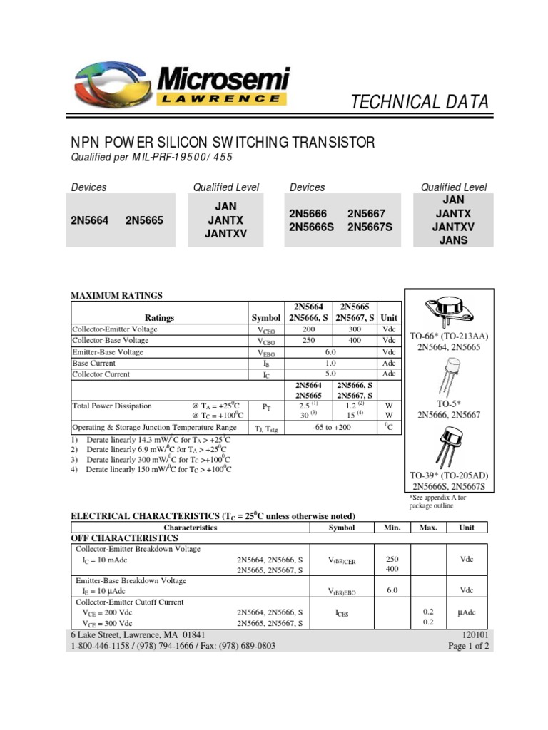 Technical Data: NPN Power Silicon Switching Transistor | Download Free ...