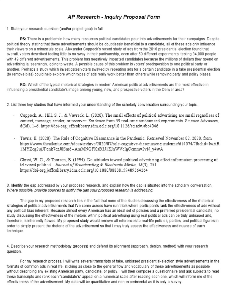 Grace Ptak - Ap Research Proposal Form Fa20 | PDF | Institutional ...