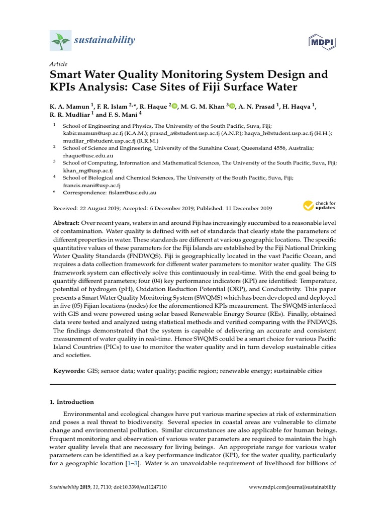 Smart Water Quality Monitoring System Design and Kpis Analysis: Case ...