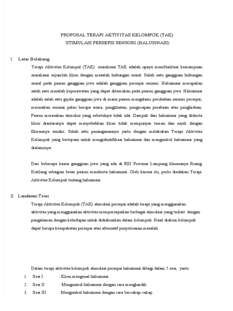 PDF Contoh Proposal Terapi Aktivitas Kelompok Halusinasi | PDF