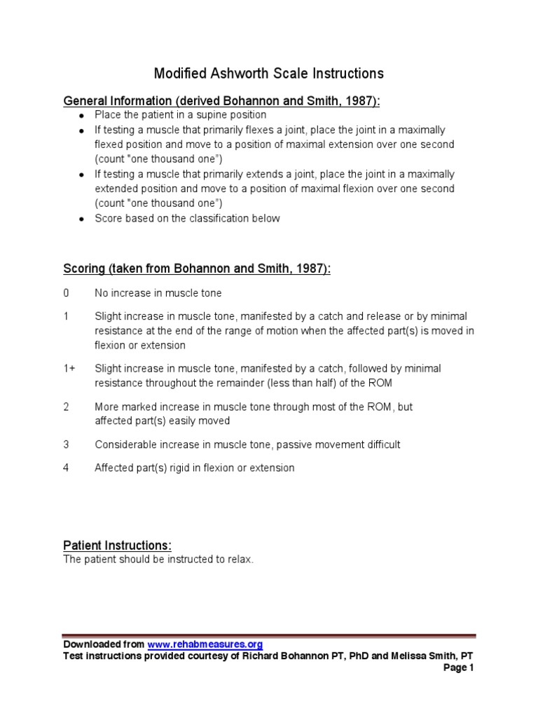 Modified Ashworth Scale Instructions | PDF | Anatomical Terms Of Motion ...